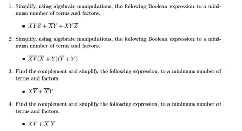 1 Simplify Using Algebraic Manipulations The Following Boolean