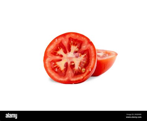 Cut And Slice Fresh Red Tomatoes Isolated On White Background Stock