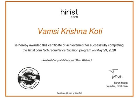 Vamsi Krishna K On Linkedin Got Certified As Tech Recruiter