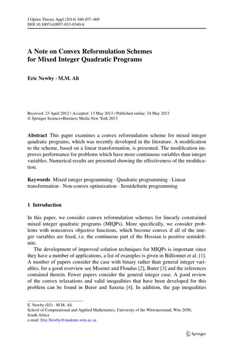 Pdf A Note On Convex Reformulation Schemes For Mixed Integer