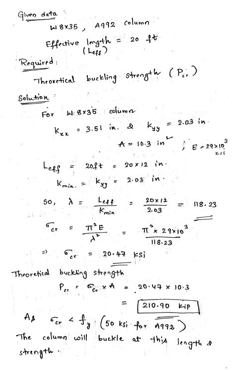 [solved] Determine The Theoretical Buckling Strength Euler Buckling