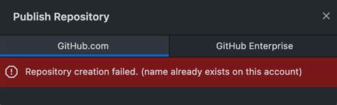 Publishing A Repository When It Already Exists Gives Incorrect Error