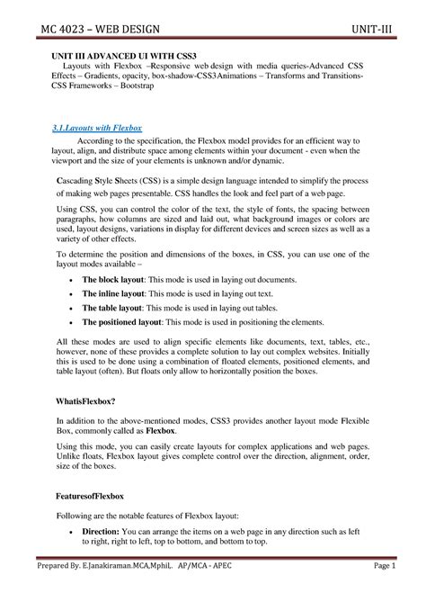 UNIT III WEB PAGE Layouts WITH CSS3 UNIT III ADVANCED UI WITH CSS