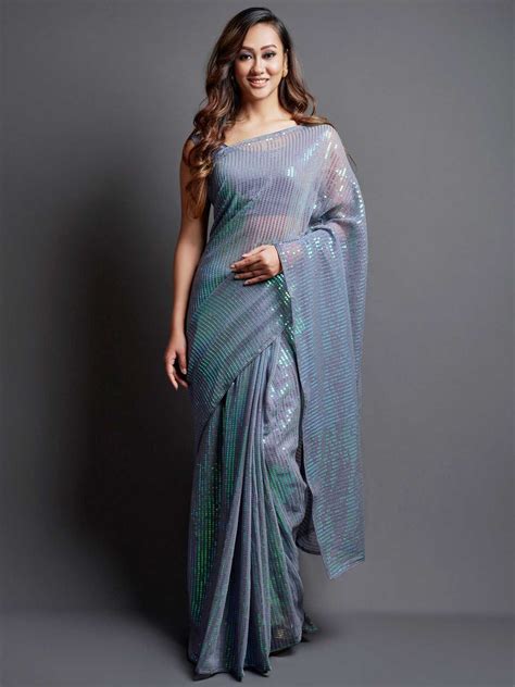 Blue Colour Party Wear Saree In Georgette Fabric