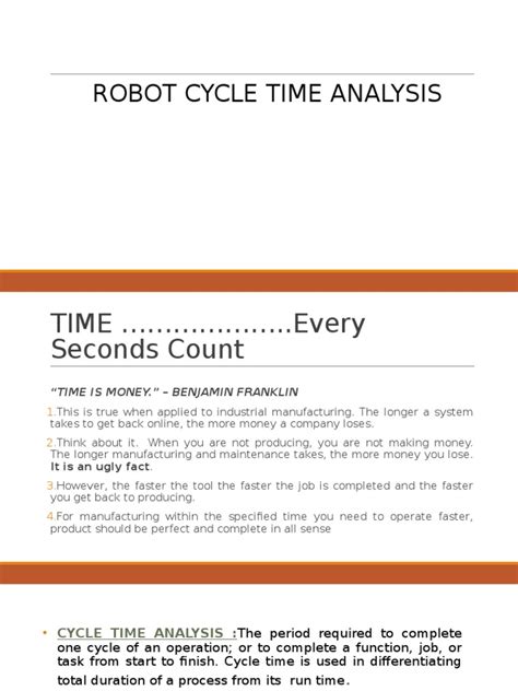 Robot Cycle Time Analysis Pdf Robot Robotics