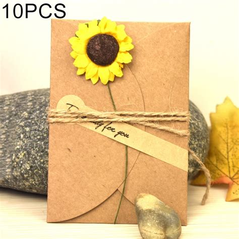 10 Pcs 축제 크리 에이 티브 Diy 레트로 크래프트 종이 수제 작은 마른 꽃 인사말 카드 생일 카드