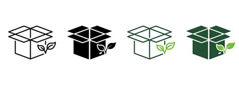 배달 라인과 실루엣 아이콘 색상 세트에 대 한 바이오 유기농 상자 생태학 자연 재활용 패키지와 잎 픽토그램 에코 재활용 골판지 팩 기호 컬렉션 고립된 벡터 그림 감소에 대한