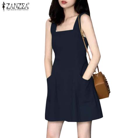 Zanzea Women Korean Fashion Loose Solid Color Sleeveless Square Neck