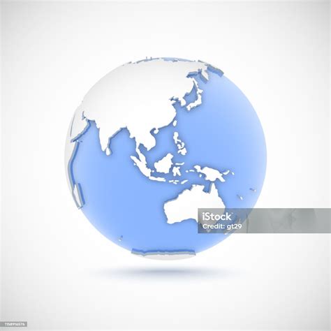 흰색과 파란색 색상의 체적 글로브 대륙 유라시아 유럽 아시아 호주 오세아니아와 3d 벡터 그림 0명에 대한 스톡 벡터 아트 및