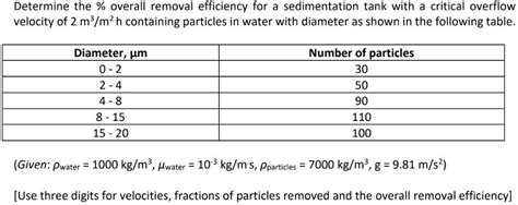 Solved Determine The Overall Removal Efficiency For A Sedimentation