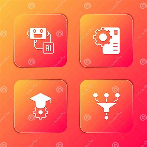 Set Artificial Intelligence Robot Neural Network Graduation Cap And