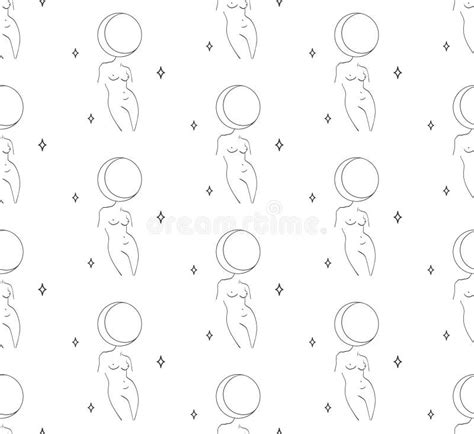 Abstract Background Seamless Pattern Moon And Lady Stock Vector