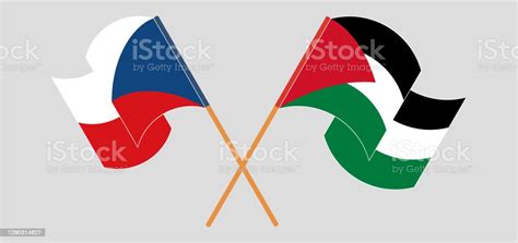 팔레스타인과 체코의 십자가와 흔들리는 깃발 Ceska Pojistovna Cup에 대한 스톡 벡터 아트 및 기타 이미지