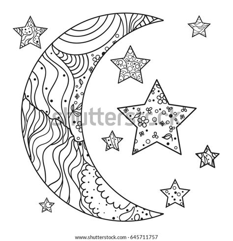 Zentangle Moon Star Abstract Patterns On Stock Vector Royalty Free