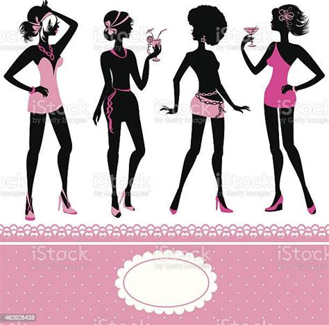 세트마다 세련된 걸스 실루엣 천문학자 또는 공유일 디자인 요소가 있습니다 개인 장식품에 대한 스톡 벡터 아트 및 기타 이미지