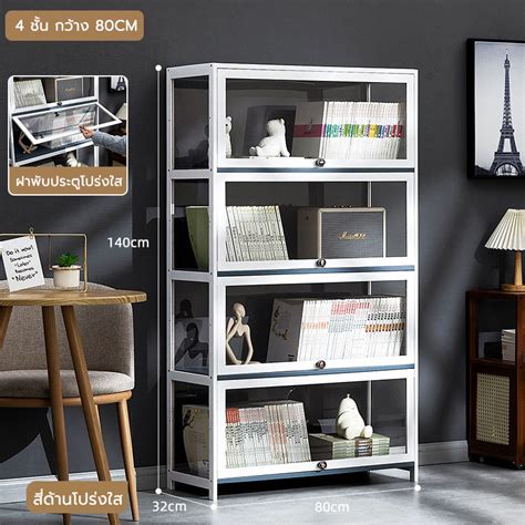 Sasion ชั้นวางหนังสือ ตู้โชว์กระจกใส ตู้หนังสือไม้ ประตูตู้พลิก ชั้นวางหนังสือมัลติฟังก์ชั่