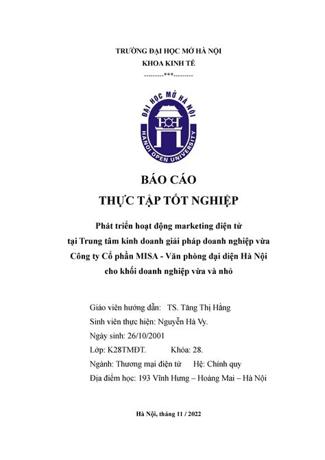 BÁO CÁO THỰC TẬP TỐT NGHIỆP SỬA Repaired TRƯỜNG ĐẠI HỌC MỞ HÀ NỘI KHOA KINH TẾ BÁO
