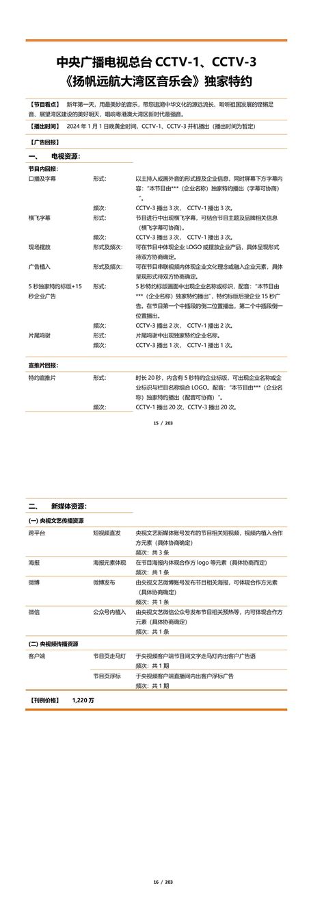 中央广播电视总台 Cctv 1、cctv 3 《扬帆远航大湾区音乐会》独家特约广告频道央视网