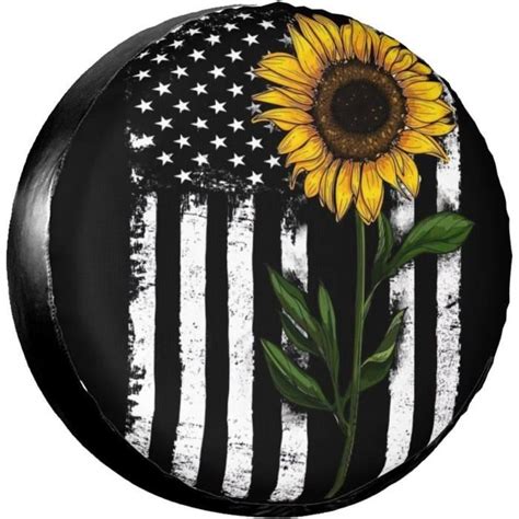 Housse de pneu de secours motif tournesol et drapeau américain