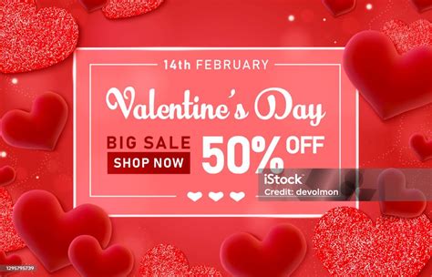 Latar Belakang Spanduk Penjualan Besar Hari Valentine Hati Merah