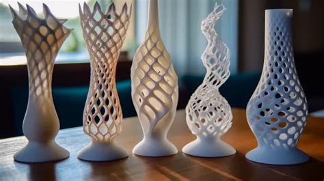 3d printed forms and objects displayed on a table background 3d print