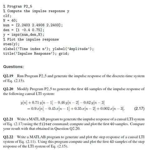 Solved Program P Compute The Impulse Response Y Clf Chegg