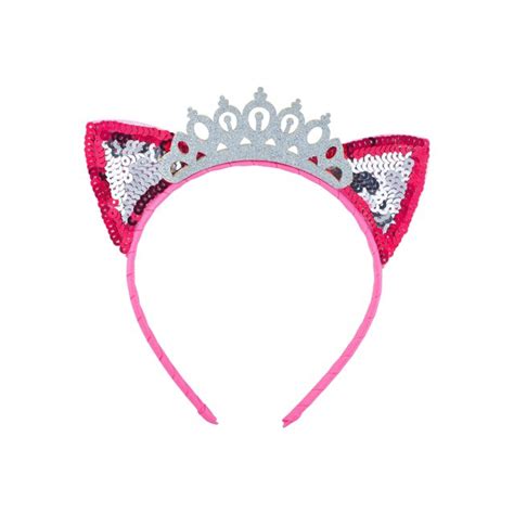 Lux Accessories Pink Cat Ears Pink Silver Sequin Princess Glitter Tiara