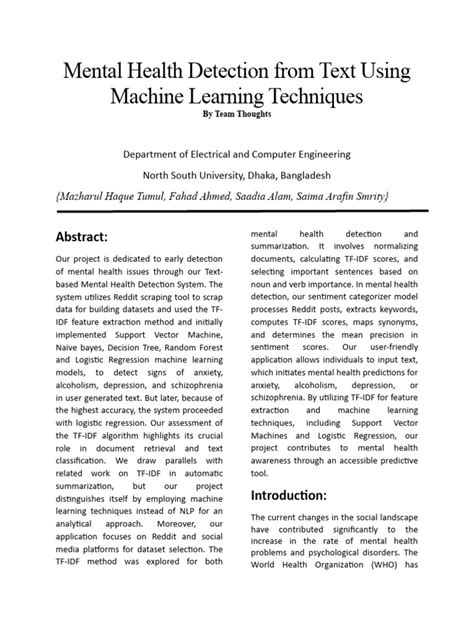 Mental Health Detection By Team Thoughts1 1 Final Pdf
