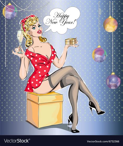 Pin Up Christmas Girl Happy New Year 2016 Vector Image
