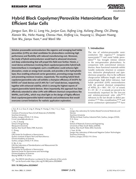 Hybrid Block Copolymer Perovskite Heterointerfaces For Efficient Solar