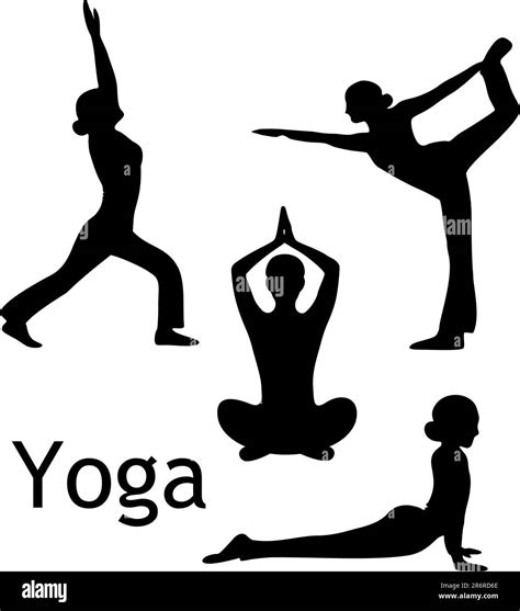 Yoga Poses Silhouette Vector Isolated On White Background Stock Vector