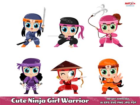 Cute Ninja Girl Warrior Clipart Graphic By Hittoon · Creative Fabrica