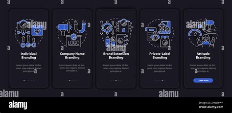 Types Of Branding Strategies Dark Onboarding Mobile App Page Screen Stock Vector Image And Art Alamy