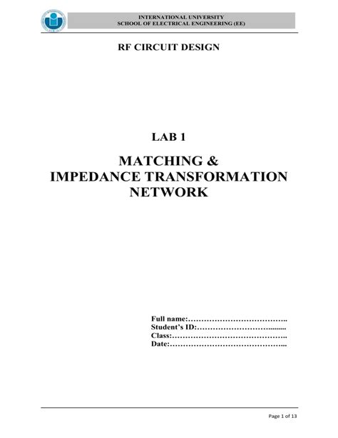 rf circuit design matching and impedance transformation lab