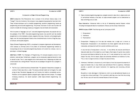 Jntuk Java Unit 1 Guide Introduction To Object Oriented Programming