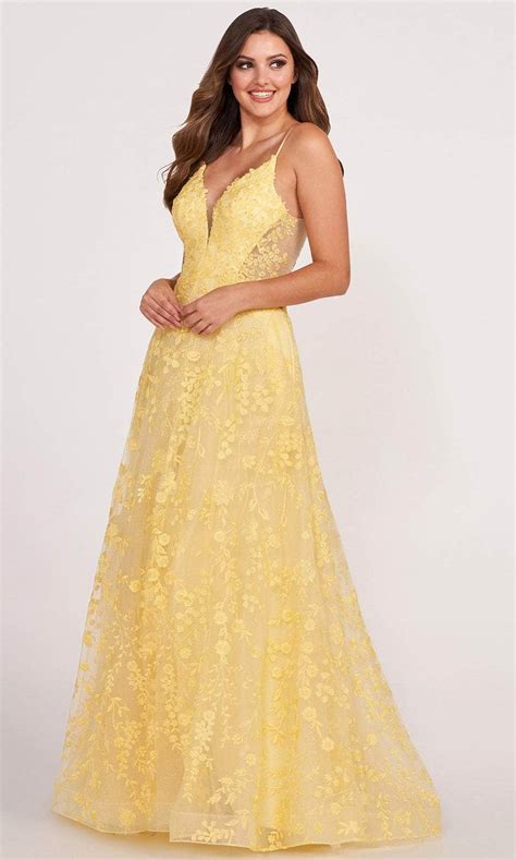 Ellie Wilde Ew34048 Embroidered V Neck Prom Gown Couture Candy