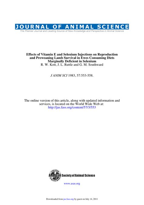 Pdf Effects Of Vitamin E And Selenium Injections On Reproduction And Preweaning Lamb Survival