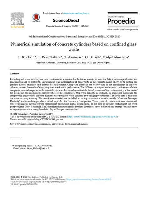 Numerical Simulation Of Concrete Cylinders Based On Confined Glass