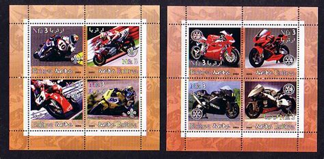 Eritrea Cinderella Issue Motorcycles On Sheets Scout Rotary Logos Africa