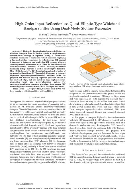 Pdf High Order Input Reflectionless Quasi Elliptic Type Wideband
