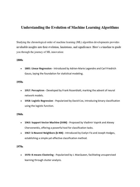 Understanding The Evolution of Machine Learning Algorithms | PDF | Machine Learning | Support ...