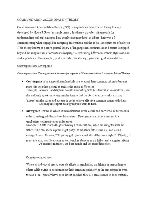 Communication Accomodation Theory Pdf Linguistics Communication