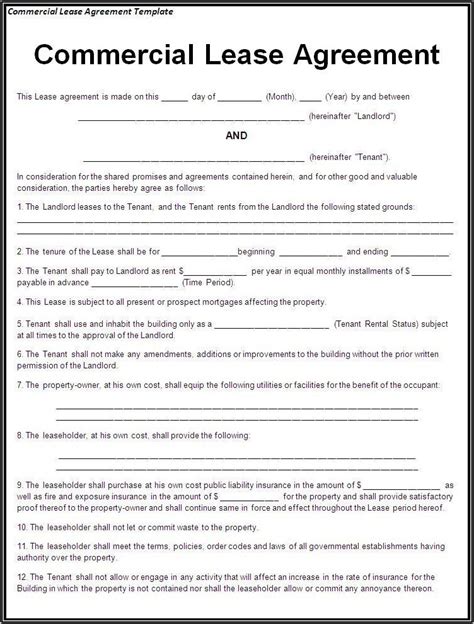 Sample Commercial Lease Agreement Insurance Requirements Template 1
