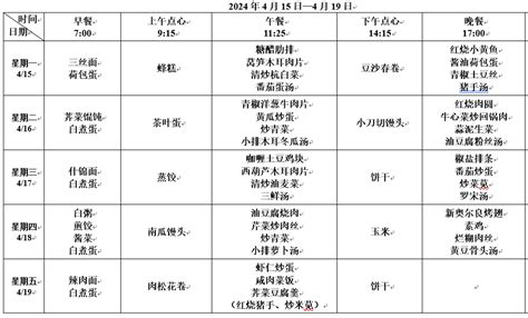 食堂每日菜单第9周 内容 盛大花园小学