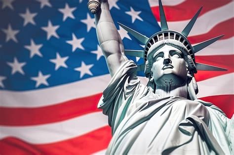 Premium Photo Statue Of Liberty With America Flag Background