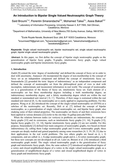 Pdf An Introduction To Bipolar Single Valued Neutrosophic Graph Theory