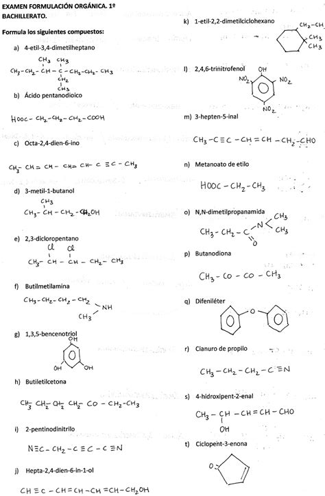 Formulación Orgánica 1º Bachillerato Ejercicios Resueltos Exámenes De