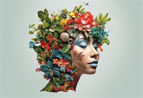 Premium AI Image Woman Face With Flowers On Top Of Head In The Style