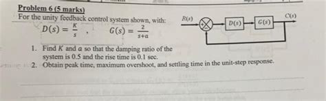 Solved Problem Marks For The Unity Feedback Control Chegg