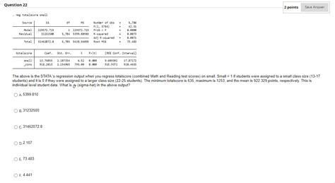 solved reg totalscore small source ss df ms model residual